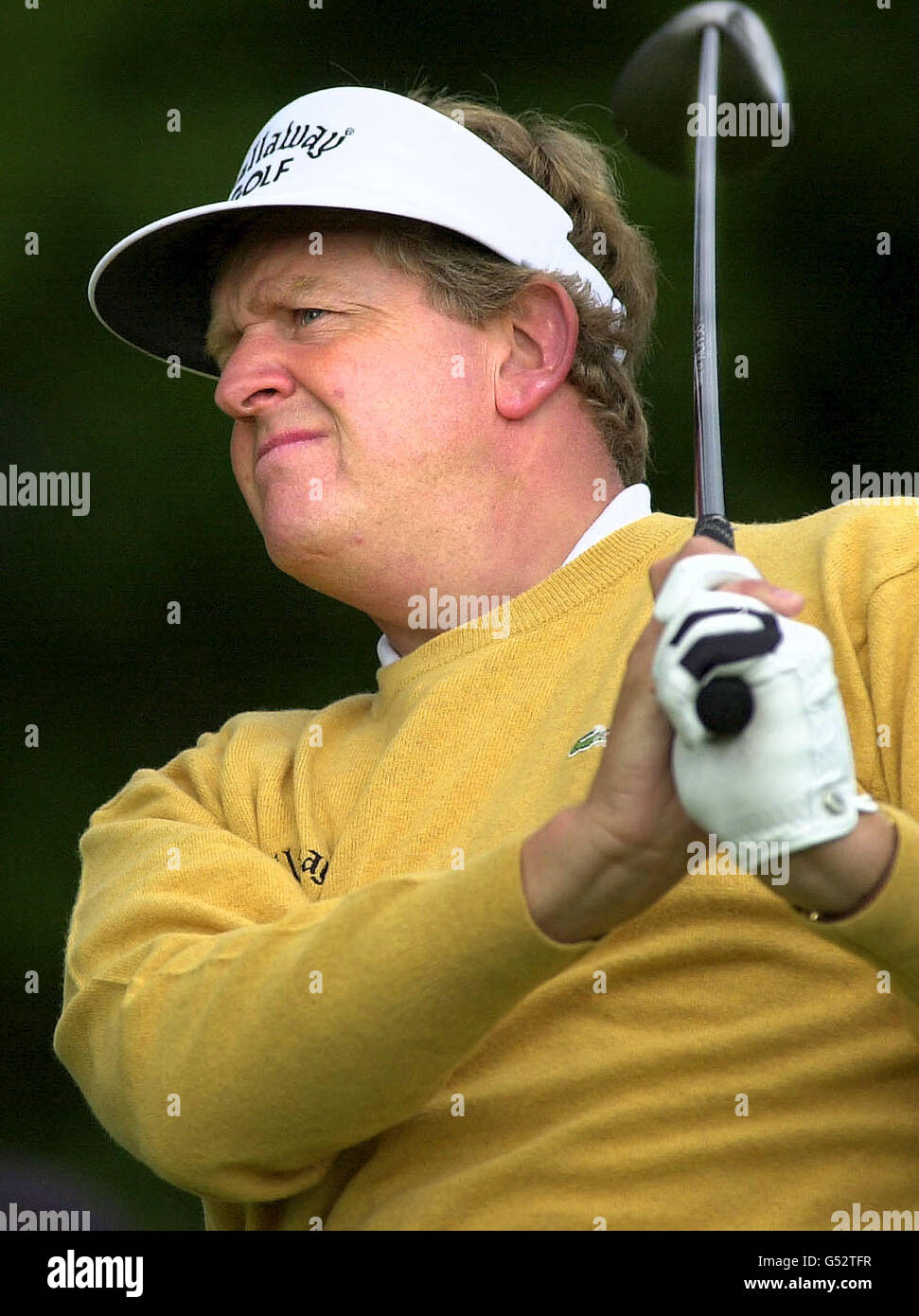Scottish golfer Colin Montgomerie on the first tee at the start of the ...