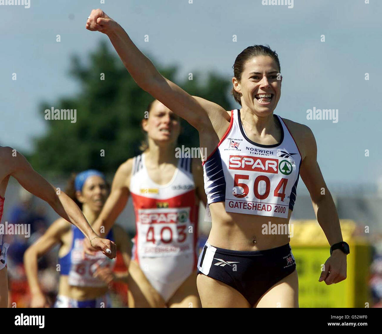 Sport athletics celebrating smiling arm raised helen teresa clitheroe ...