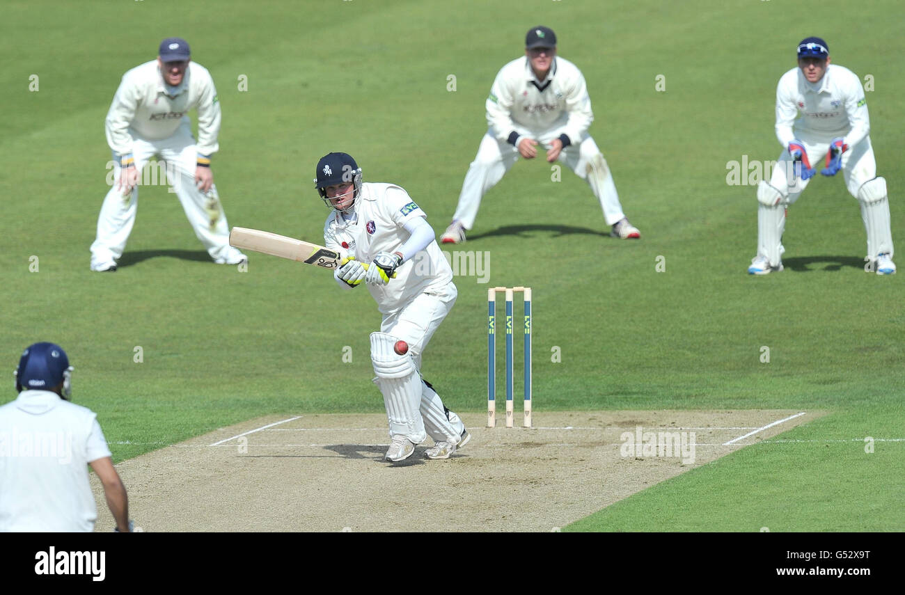 Kent's Robert Key hits out from the bowling of Yorkshire's Richard ...