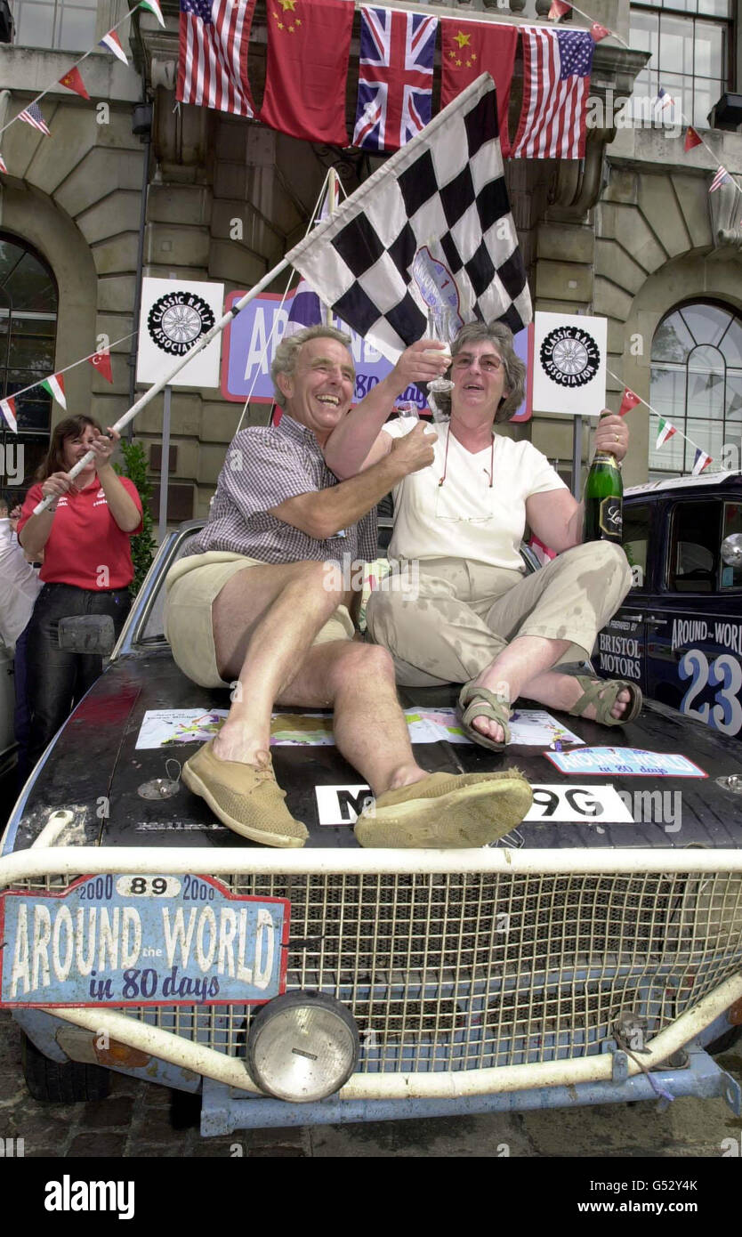 Husband and wife Freddie and Jan Giles from Wiltshire, sit on top of ...
