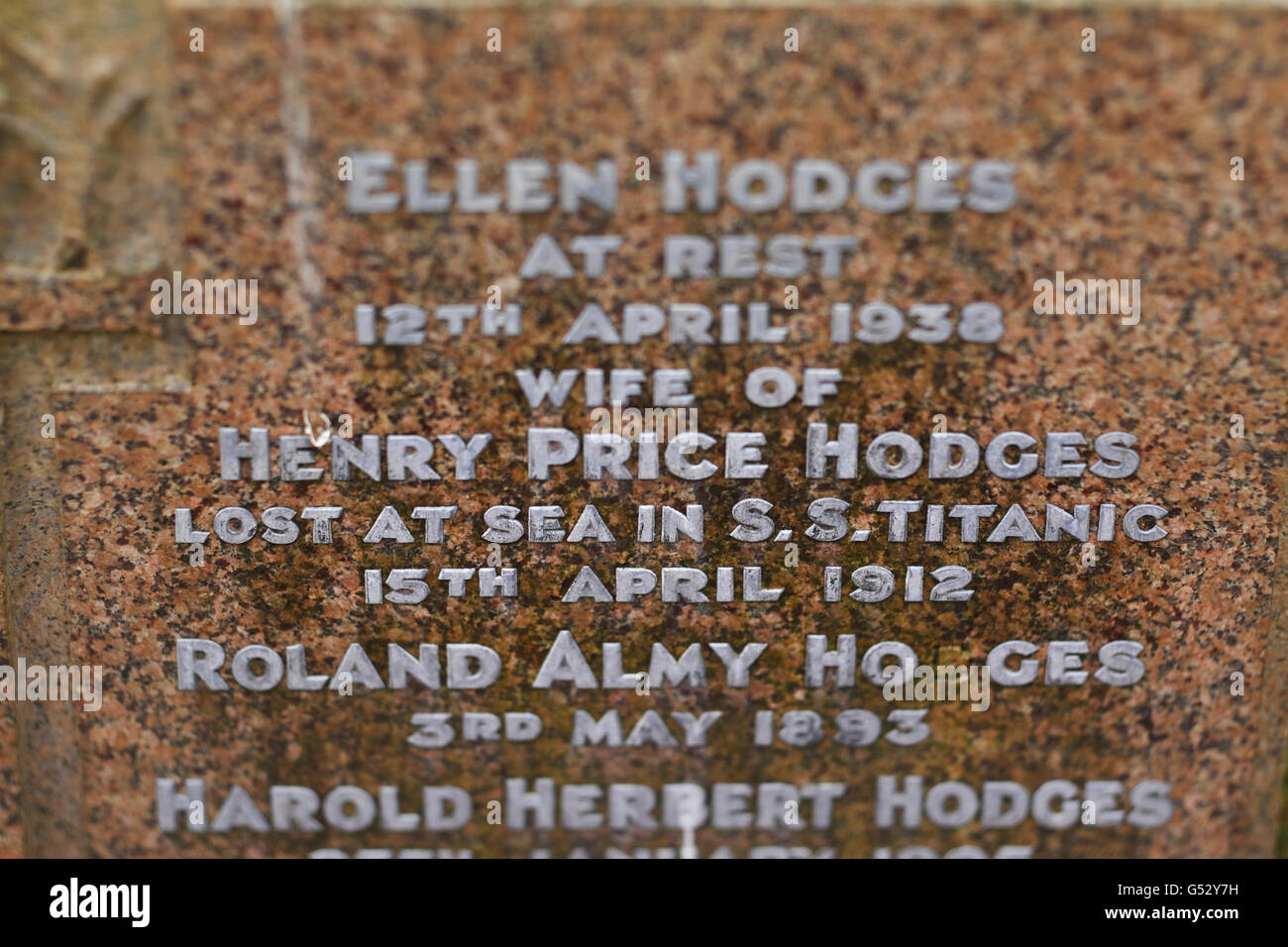 The grave of Henry Price Hodges, a second-class passenger who died aboard the RMS Titanic which ...
