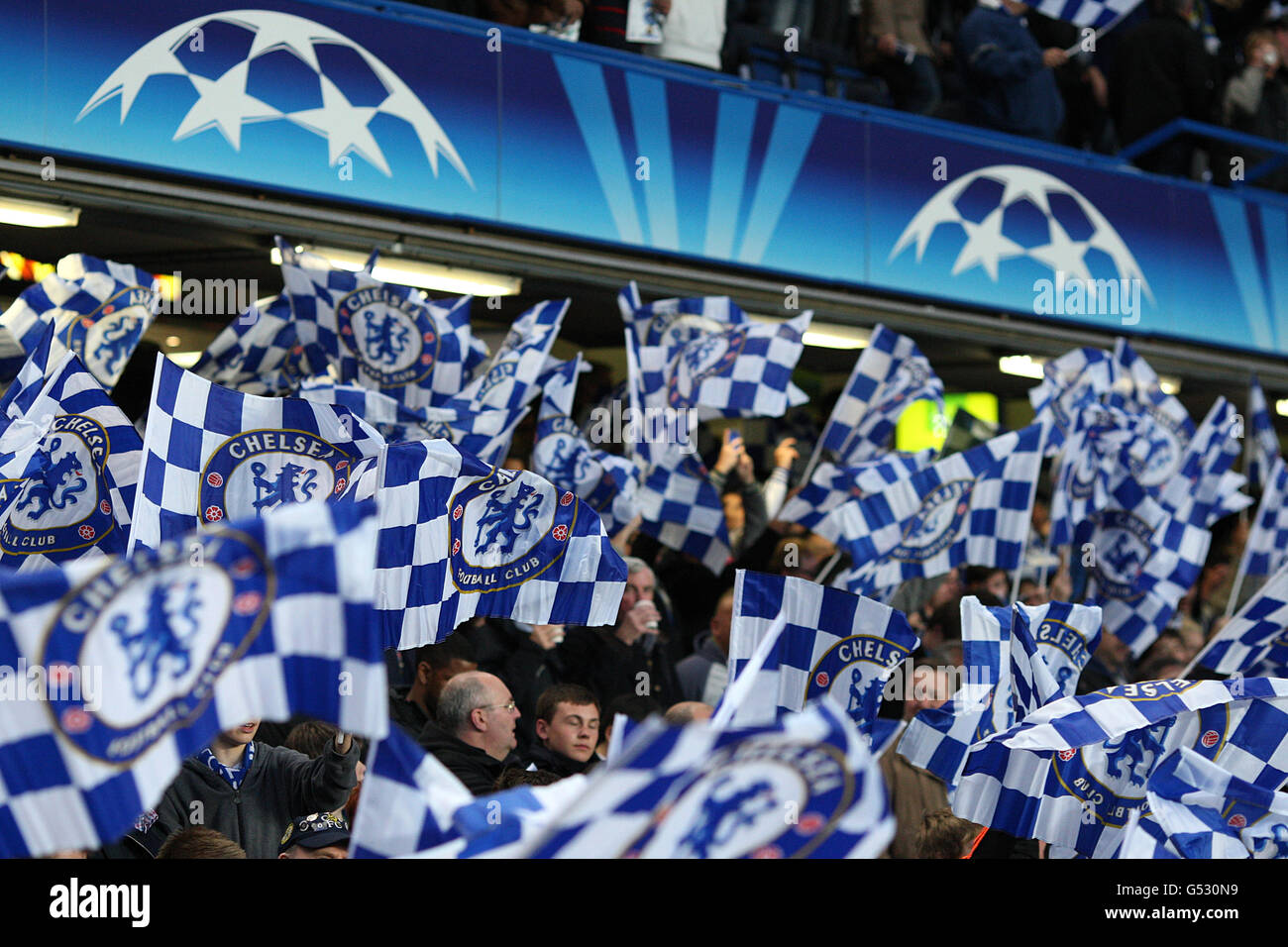 Chelsea fans with their flags hi-res stock photography and images - Alamy