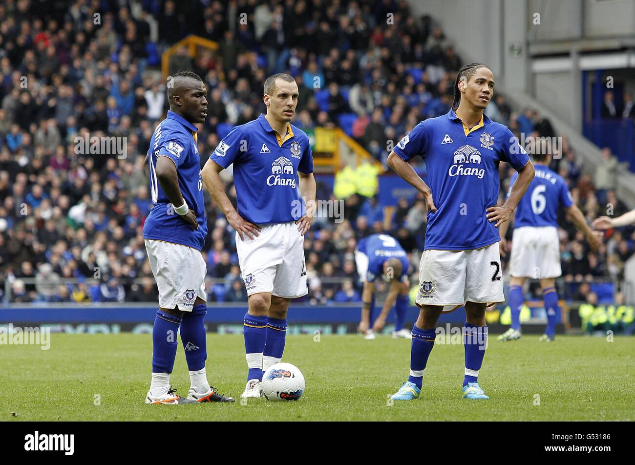 (left to right) Everton's Royston Drenthe, Leon Osman and Steven ...
