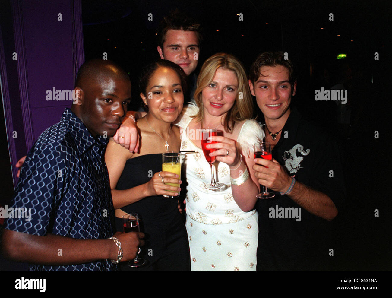 Actors Asier Cebeira (R) Rebecca Blake (2nd R), Chandra Ruegg (2nd L ...