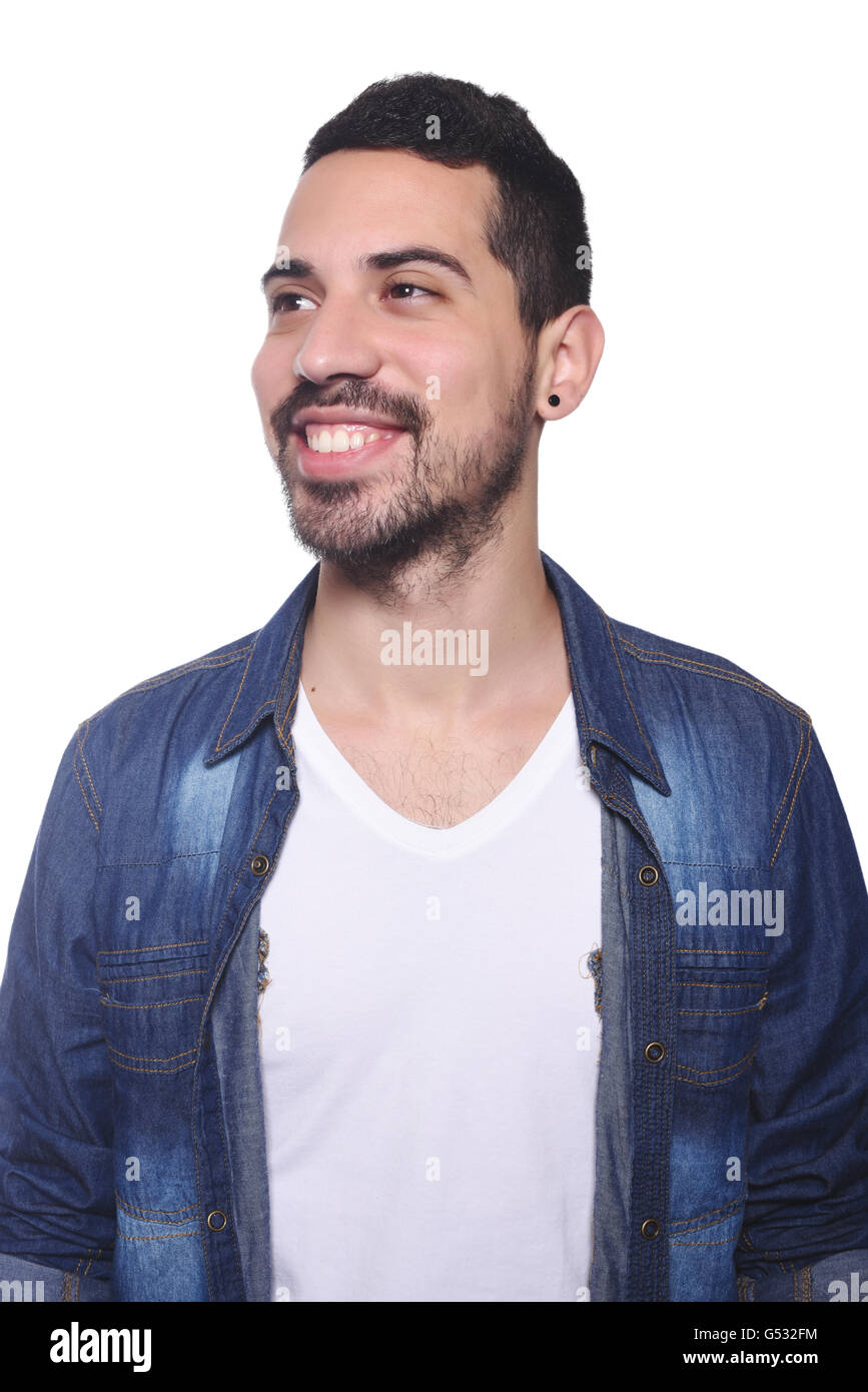 Portrait of a young latin man smiling. Isolated white background Stock ...