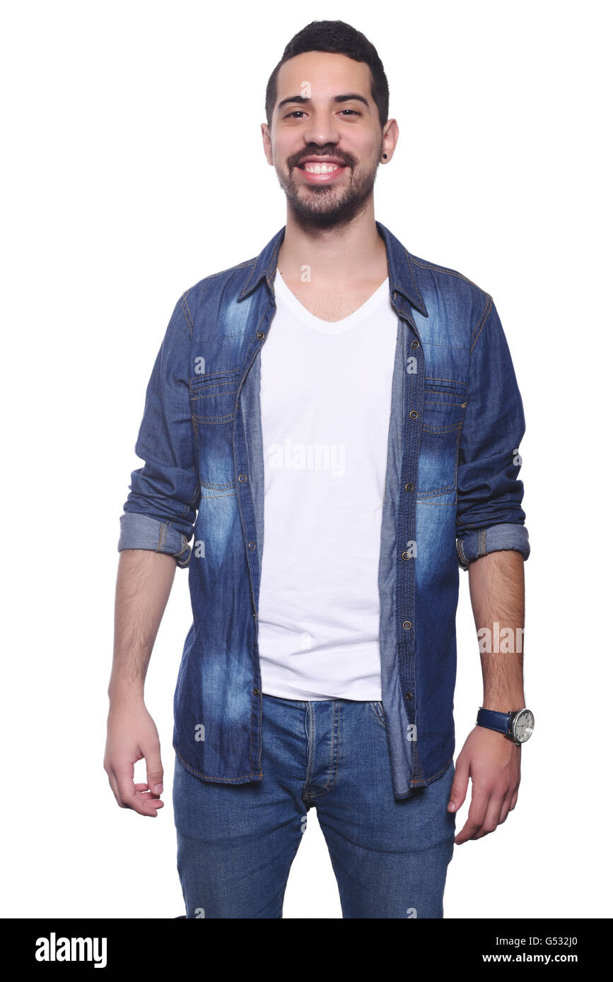 Portrait of a young latin man smiling. Isolated white background Stock ...