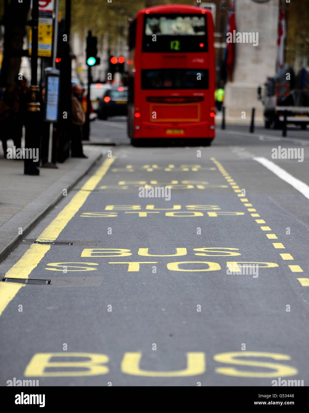 A stock picture of a bus leaving a bus stop on Parliament Street in ...