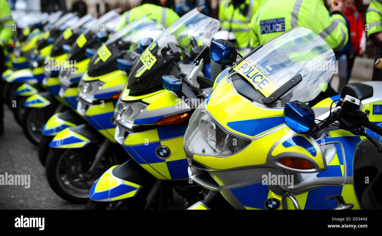 A stock picture of a line of Police motorcycles in central London Stock ...