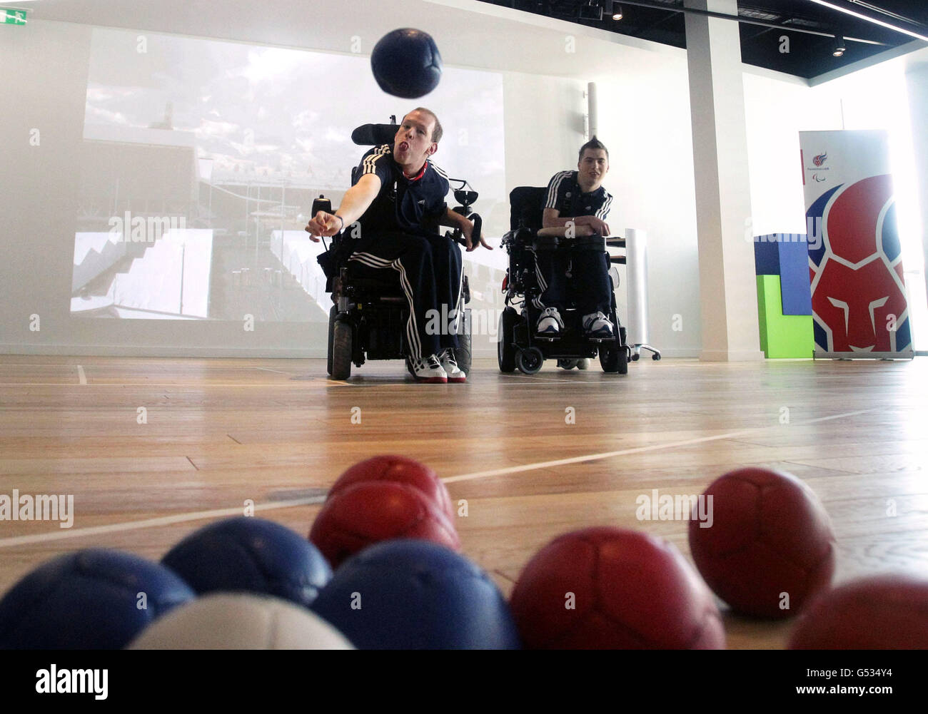Boccia players Dan Bentley (left) and David Smith during a ...