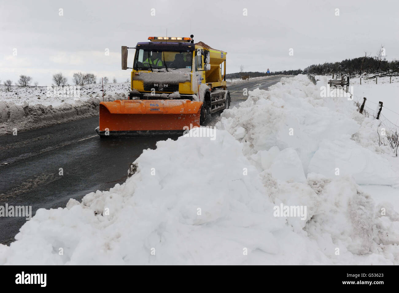 A snow plough clears the A169 near Pickering in North Yorkshire, as ...