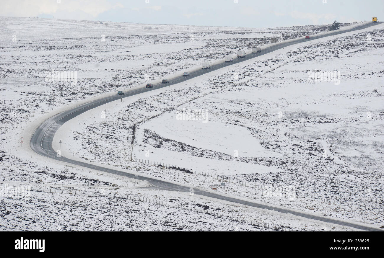 The A169 near Pickering in North Yorkshire, as gale force winds, snow ...