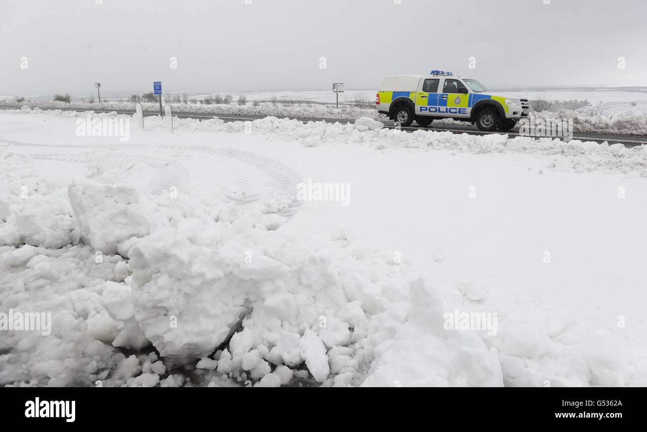 A police truck makes its way along the A169 near Pickering in North ...
