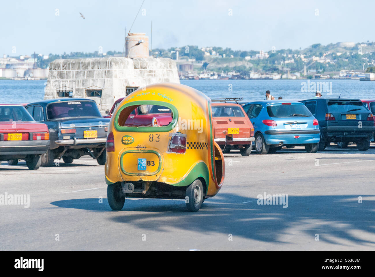 Cuba, Havana, Coco Taxi, Coco Amarillo through Havana Stock Photo - Alamy