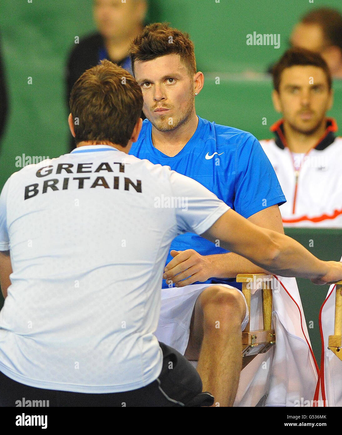 Great Britain's Josh Goodall talks to his coach during day one of the ...