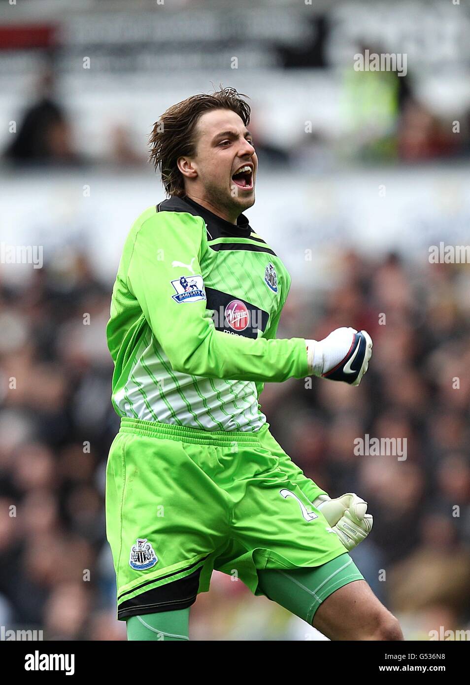 Newcastle United's goalkeeper Tim Krul celebrates his team's opening ...