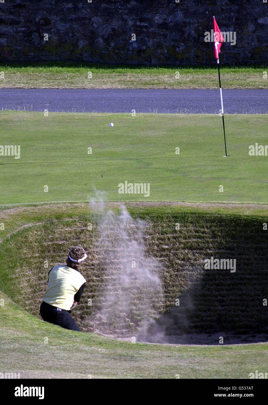German Bernhard Langer blasts out of the 17th greenside bunker, during ...