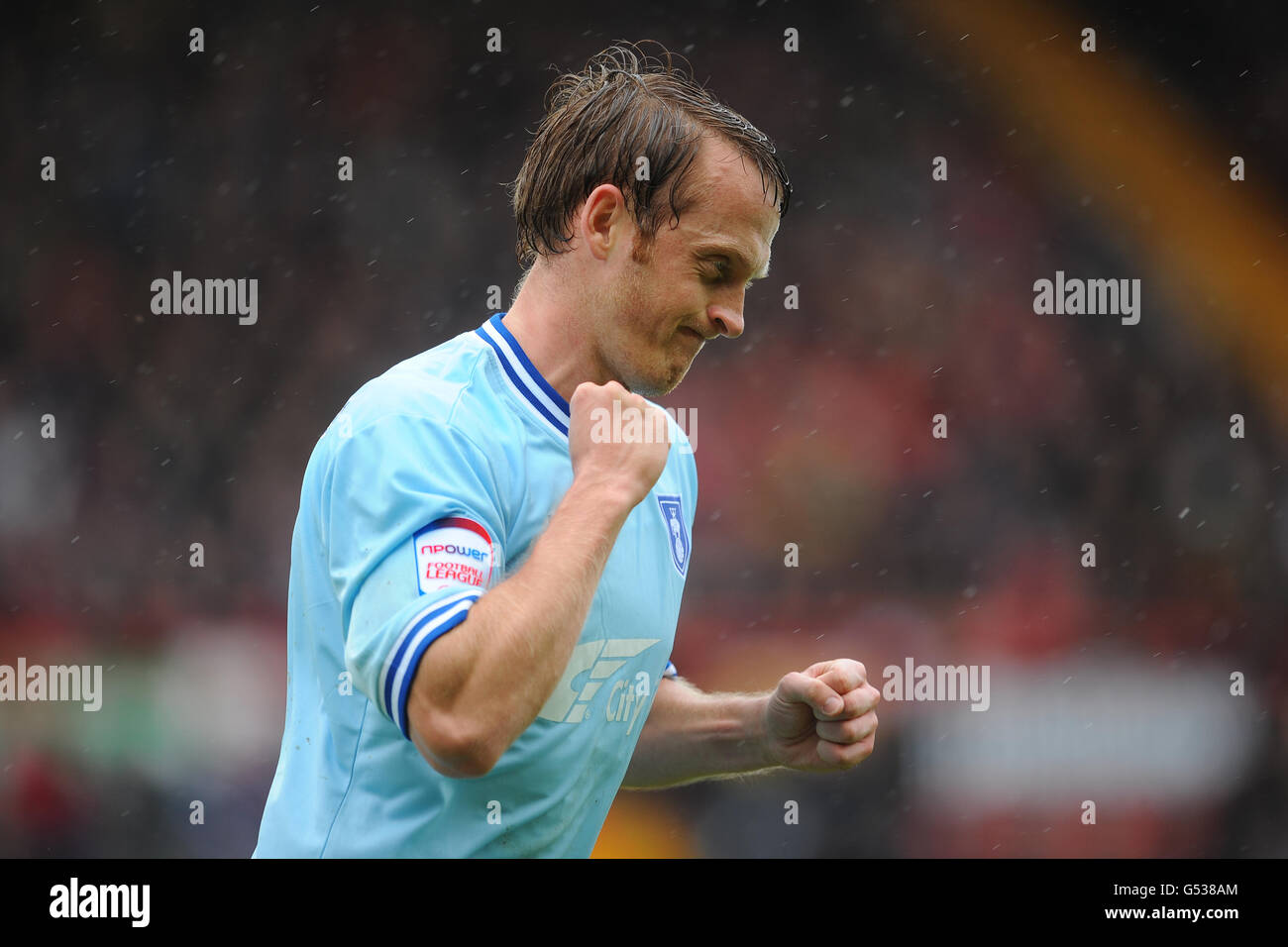 Coventry City's Sammy Clingan celebrates an own goal from Bristol City ...