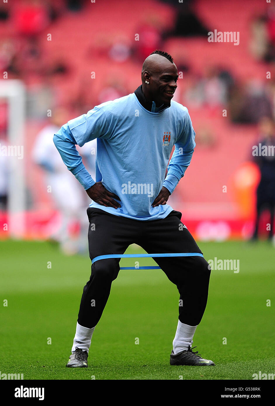 Manchester citys mario balotelli during warm up hi-res stock ...
