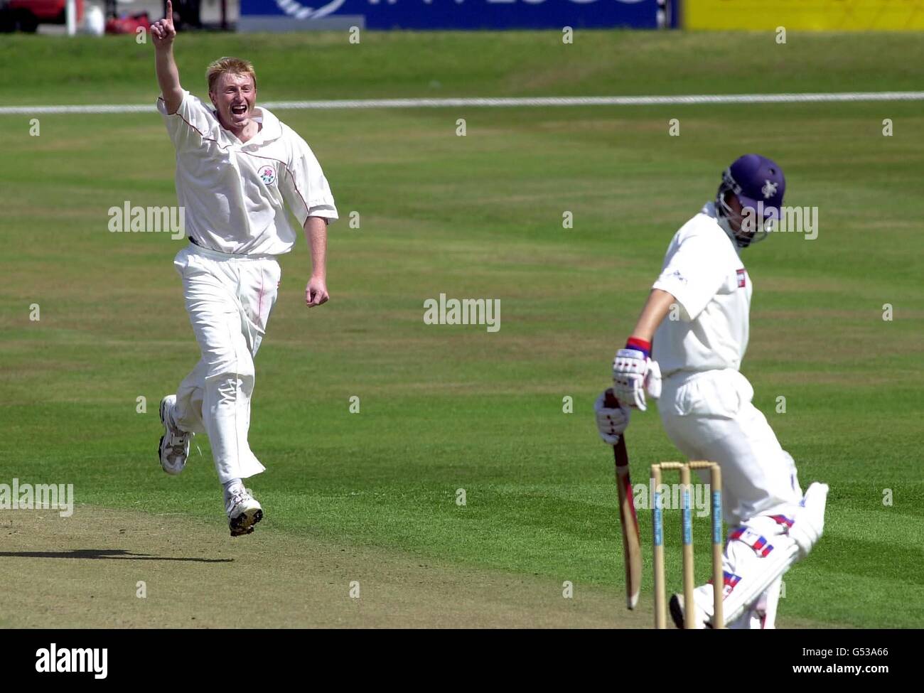 Glen Chapple of Lancashire celebrates the wicket of Yorkshire's Simon ...