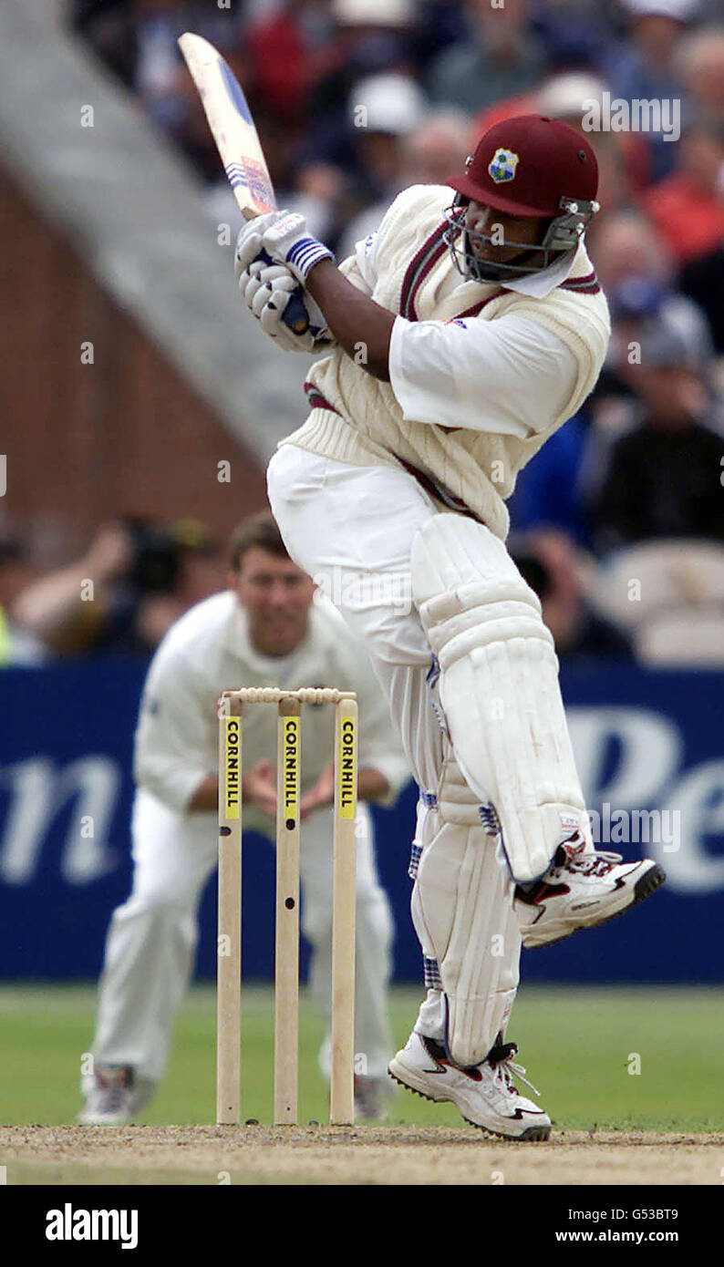 West Indies batsman Brian Lara pulls Darren Gough for four, on the fourth day of their Third ...
