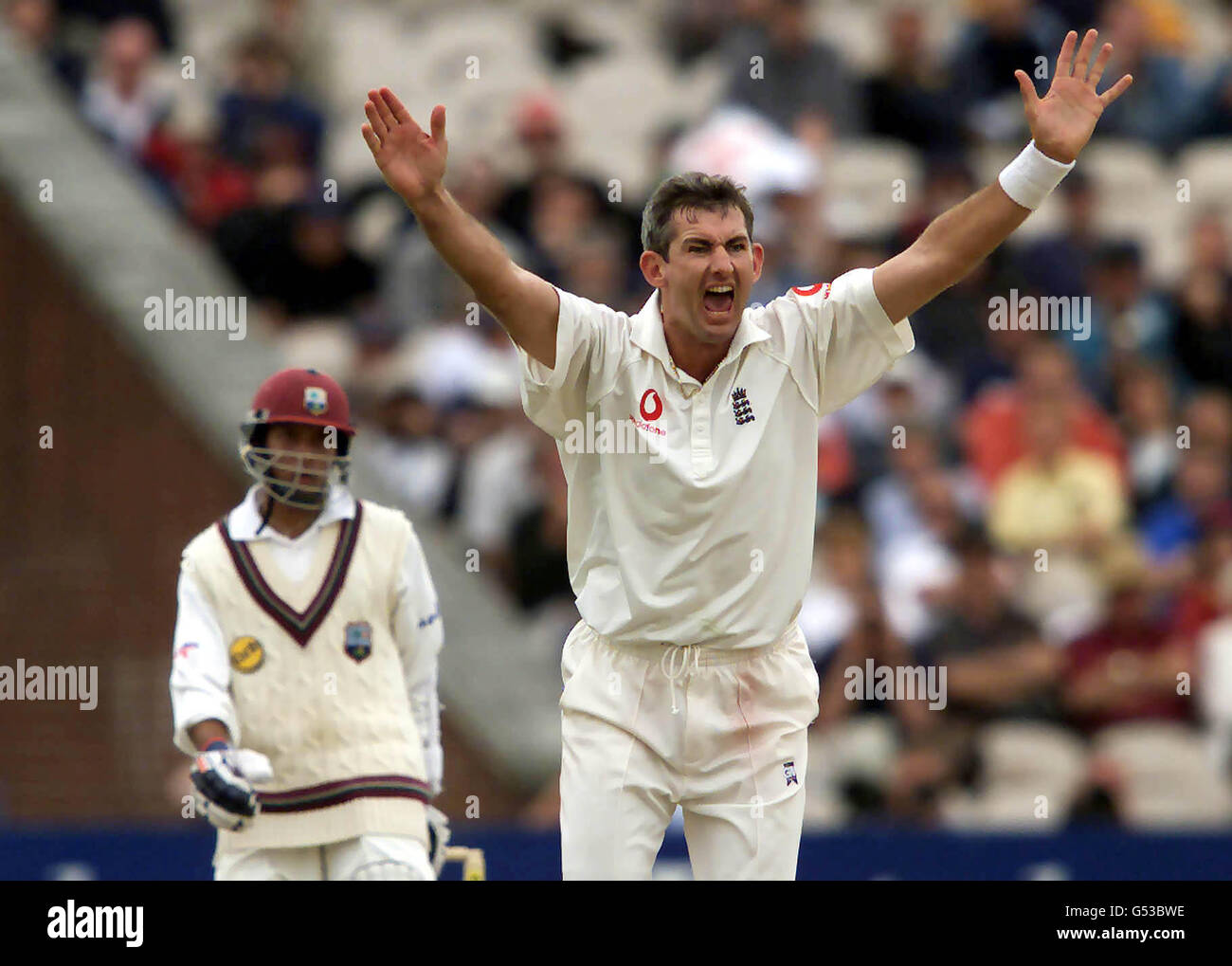 Arms raised celebrating mouth open shouting sport cricket andrew ...
