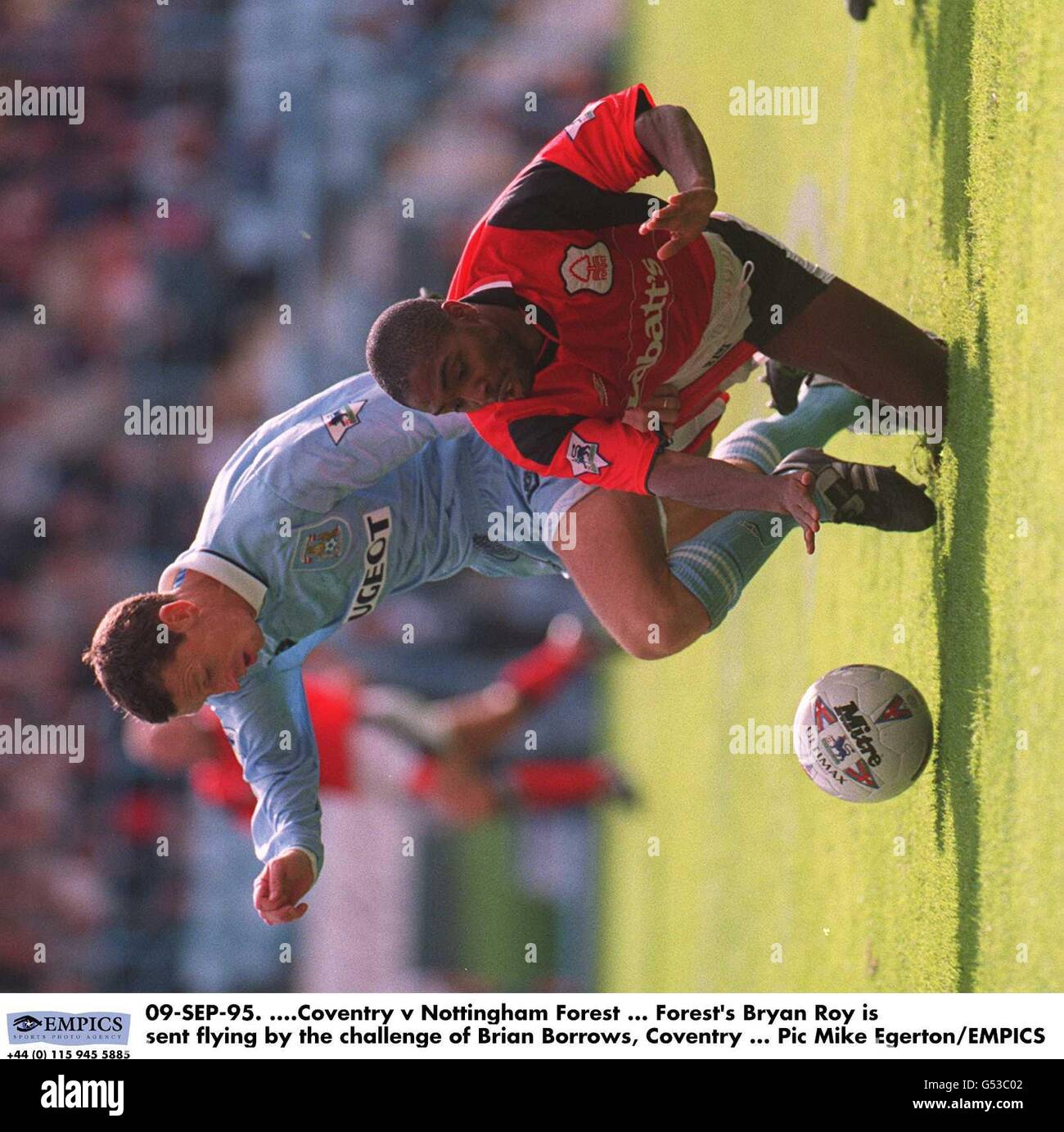 09-SEP-95. ....Coventry v Nottingham Forest ... Forest's Bryan Roy is ...