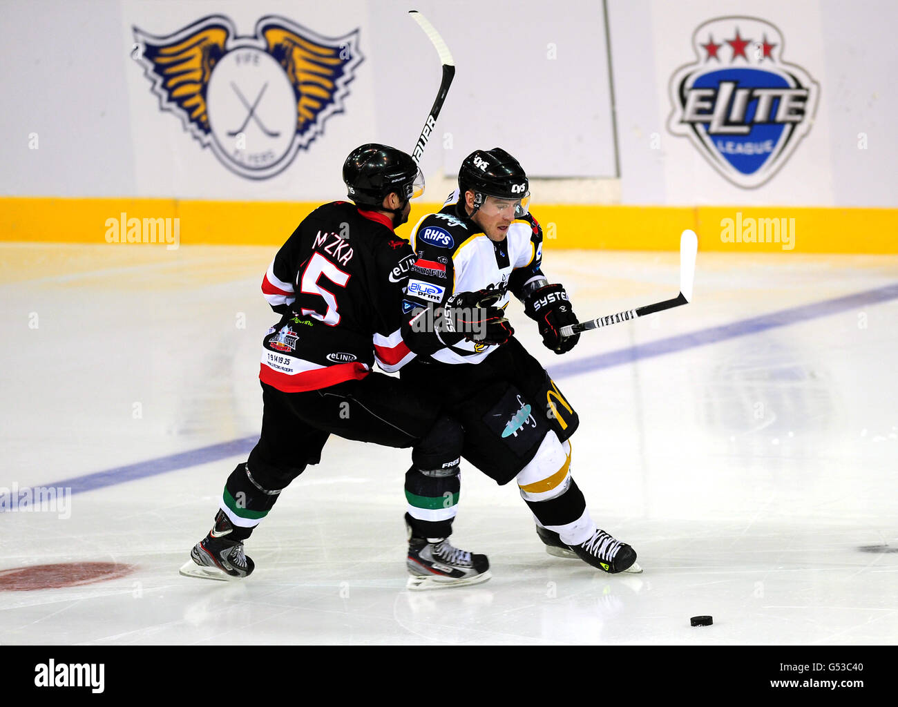 Nottingham Panthers' Rhett Gordon (left) and Cardiff Devils' Scott ...