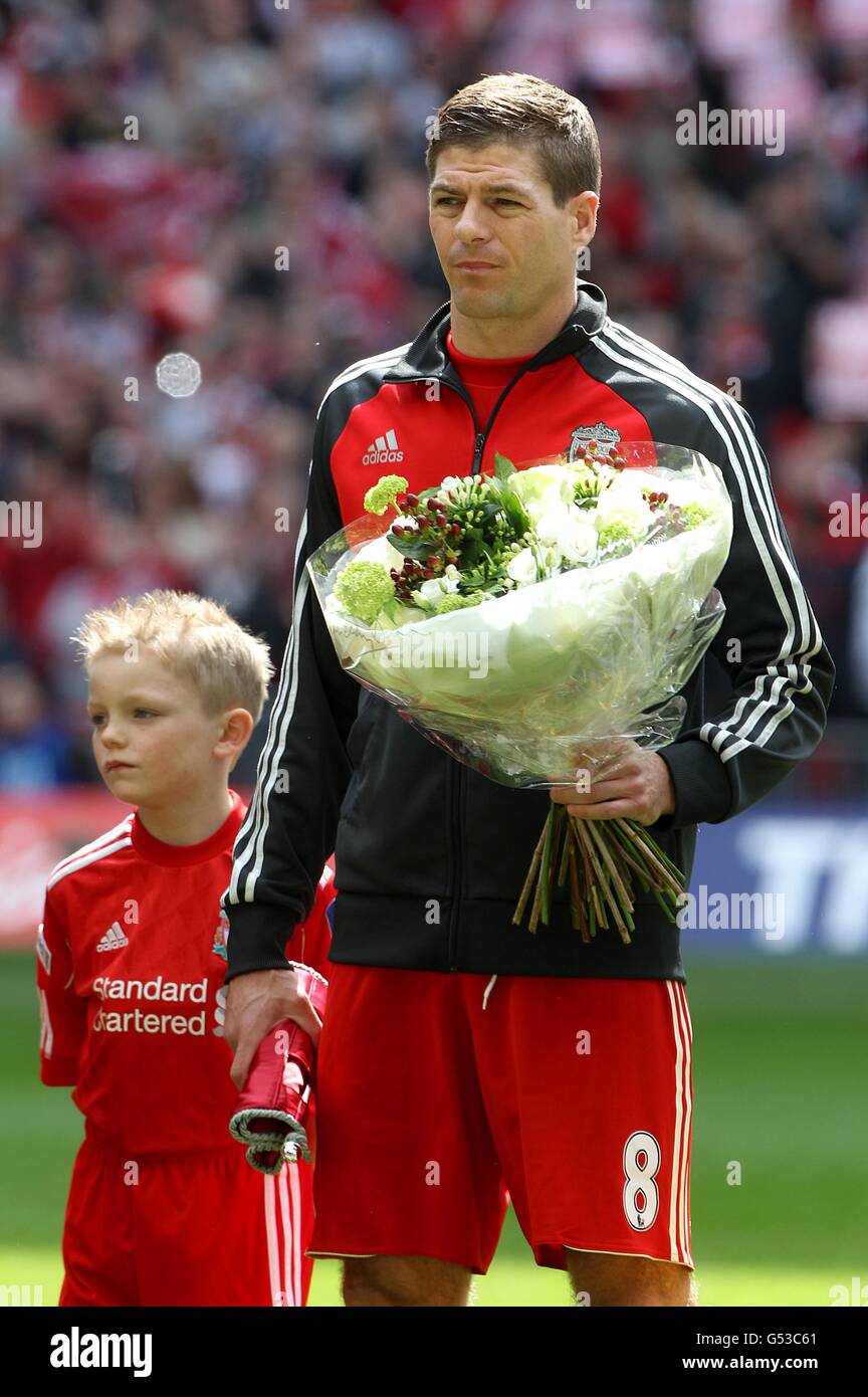 Liverpool's Steven Gerrard stands in the line-up before kick-off with ...