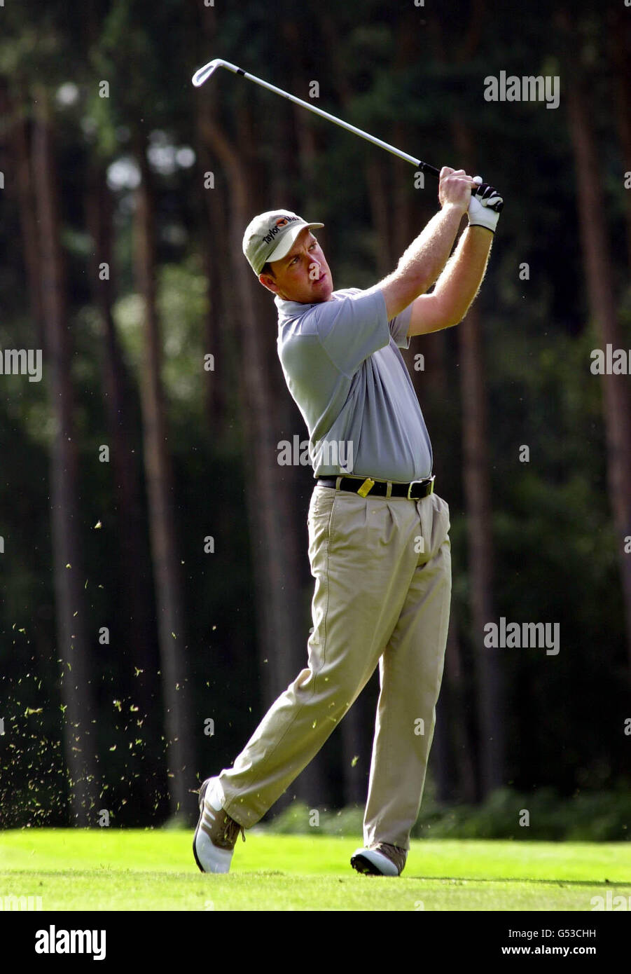 England's Ian Garbutt plays his second to the 1st hole, during the ...