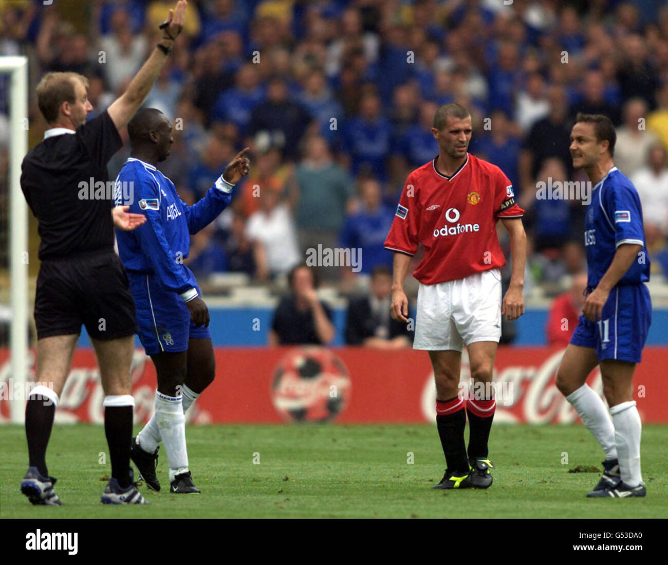 Manchester United's Roy Keane (c) is sent-off during their Charity ...