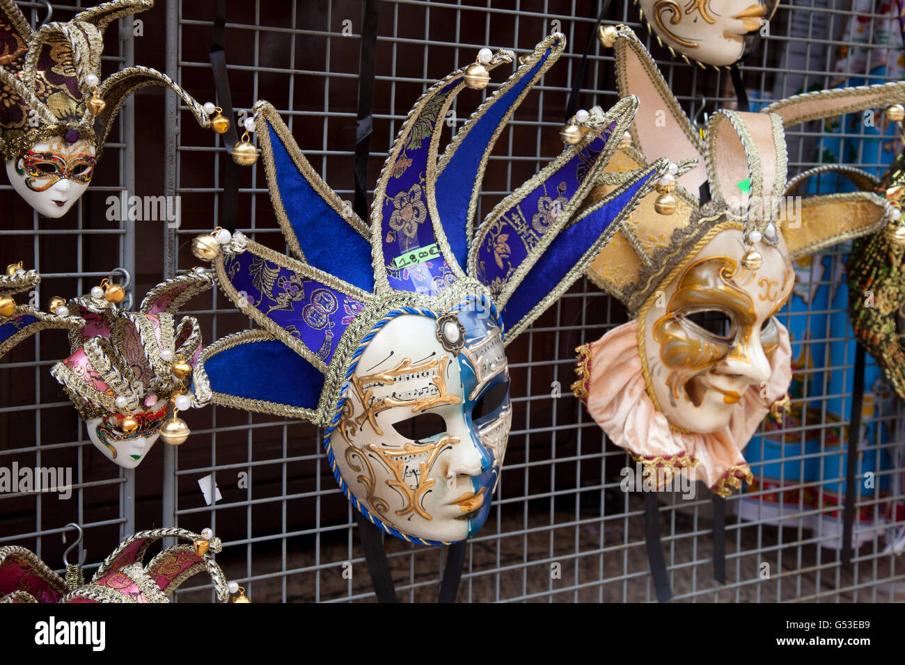 Venetian masks at a market stall, Piazza delle Erbe, Verona, Veneto ...