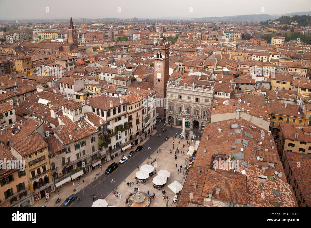 Panoramic views from the Torre dei Lamberti, Lamberti Tower, to Piazza ...