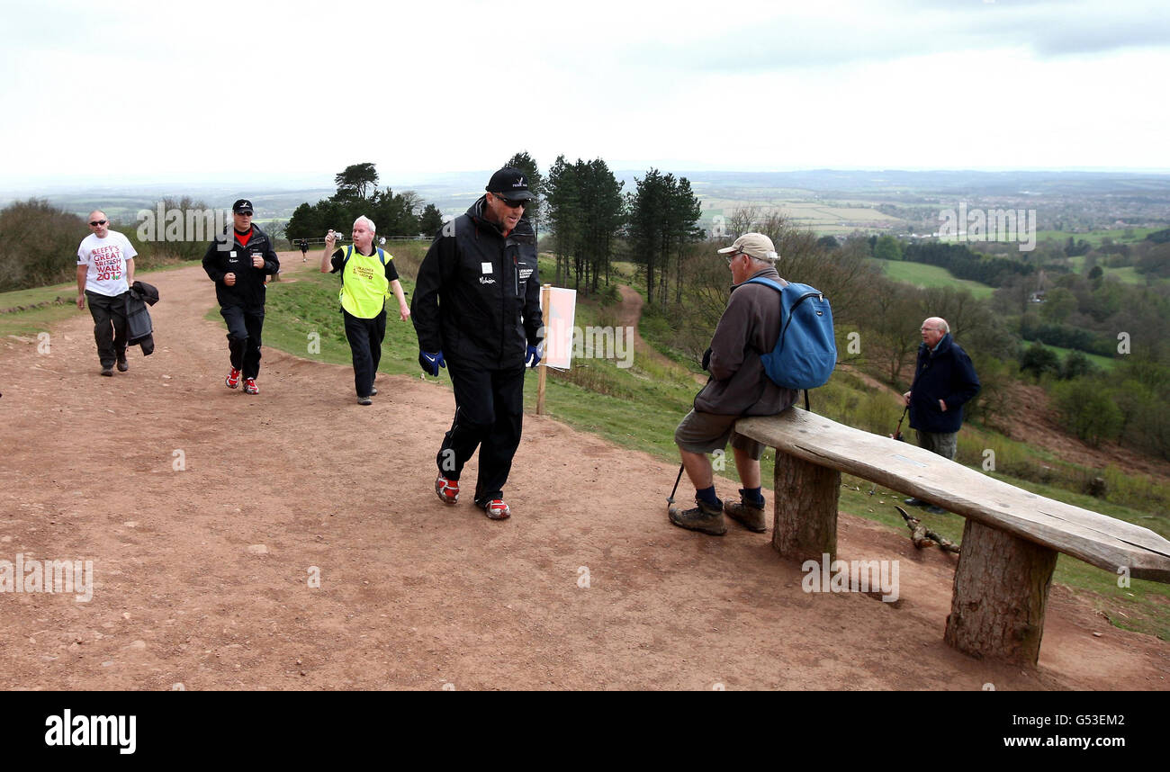 Sir Ian Botham's 'Great British Walk'. Sir Ian Botham reaches the summit of the Clent Hills ...