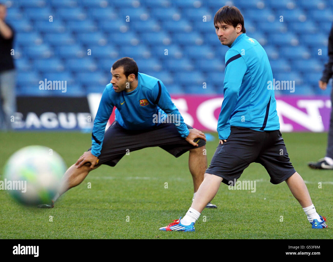 Barcelona's Lionel Messi during a training session at Stamford Bridge ...