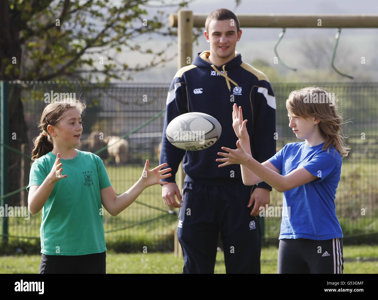 Rugby Union - Scotland Sevens Photocall - Alva Primary School Stock ...