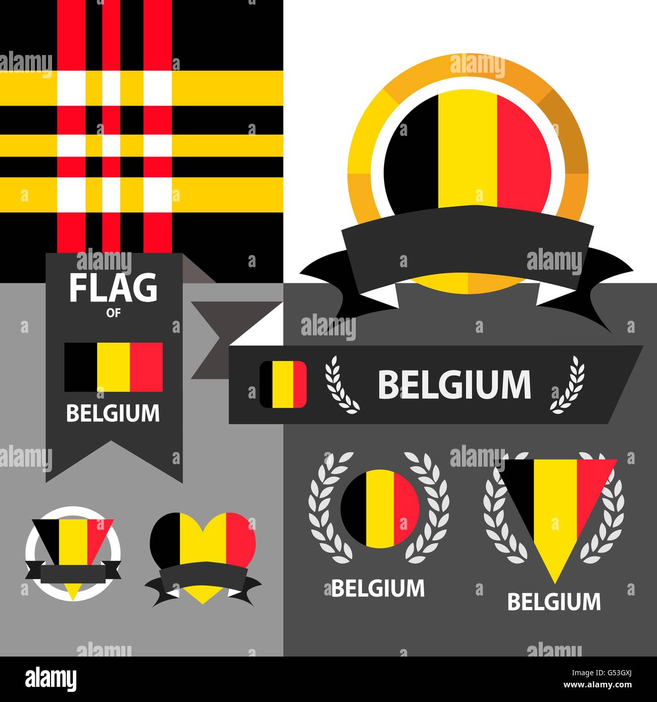 Set of Belgium flag, emblem and pattern background Stock Vector Image ...