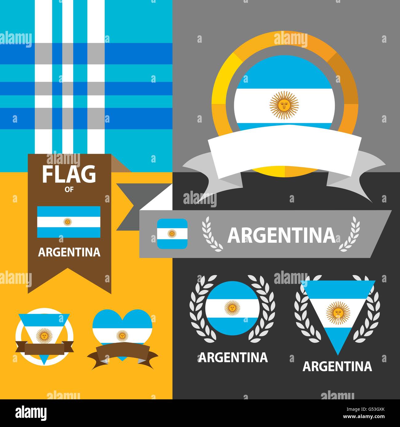Set of Argentina flag, emblem and pattern background Stock Vector Image ...