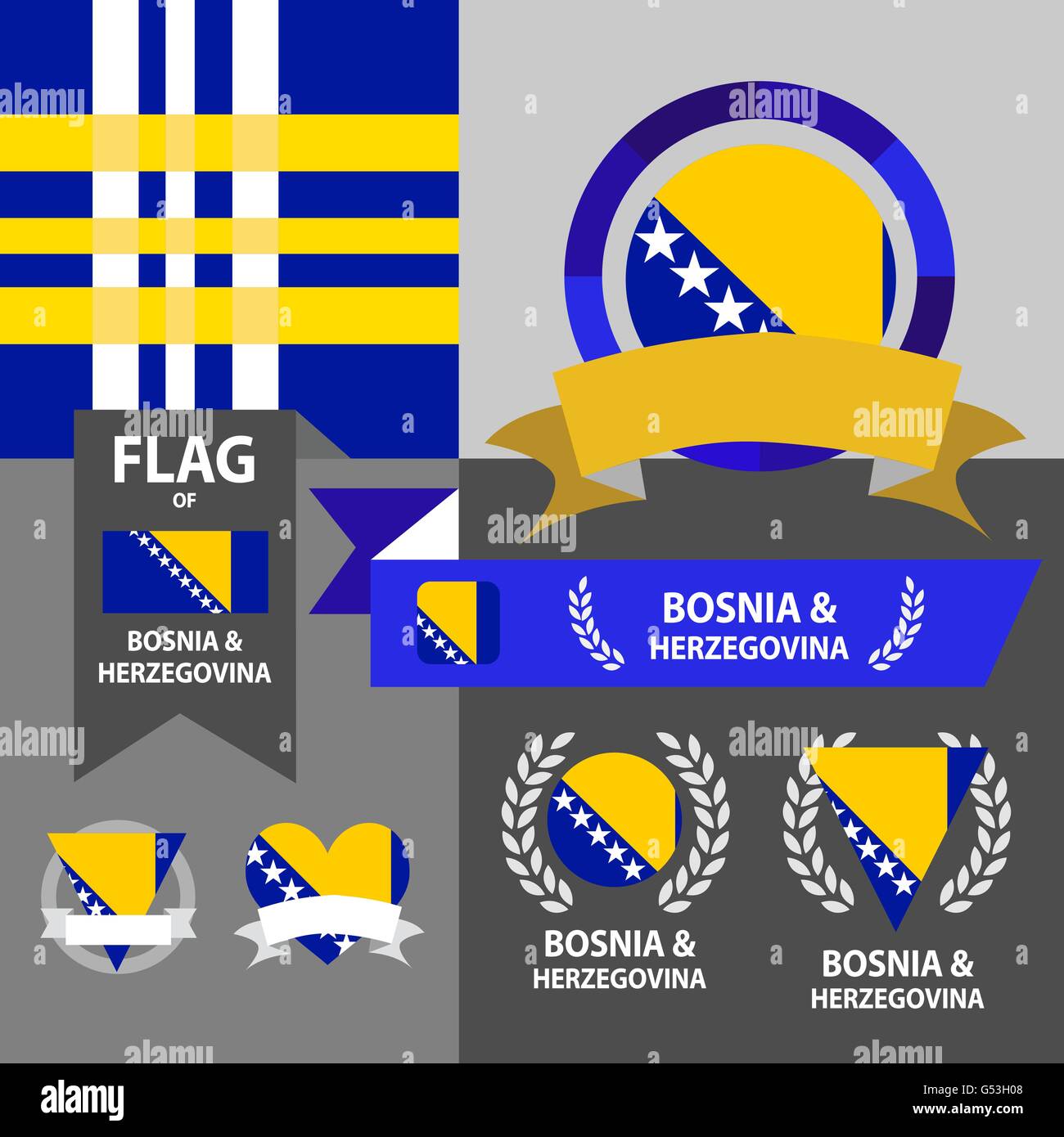 Set of Bosnia and Herzegovina flag, emblem and pattern background Stock ...