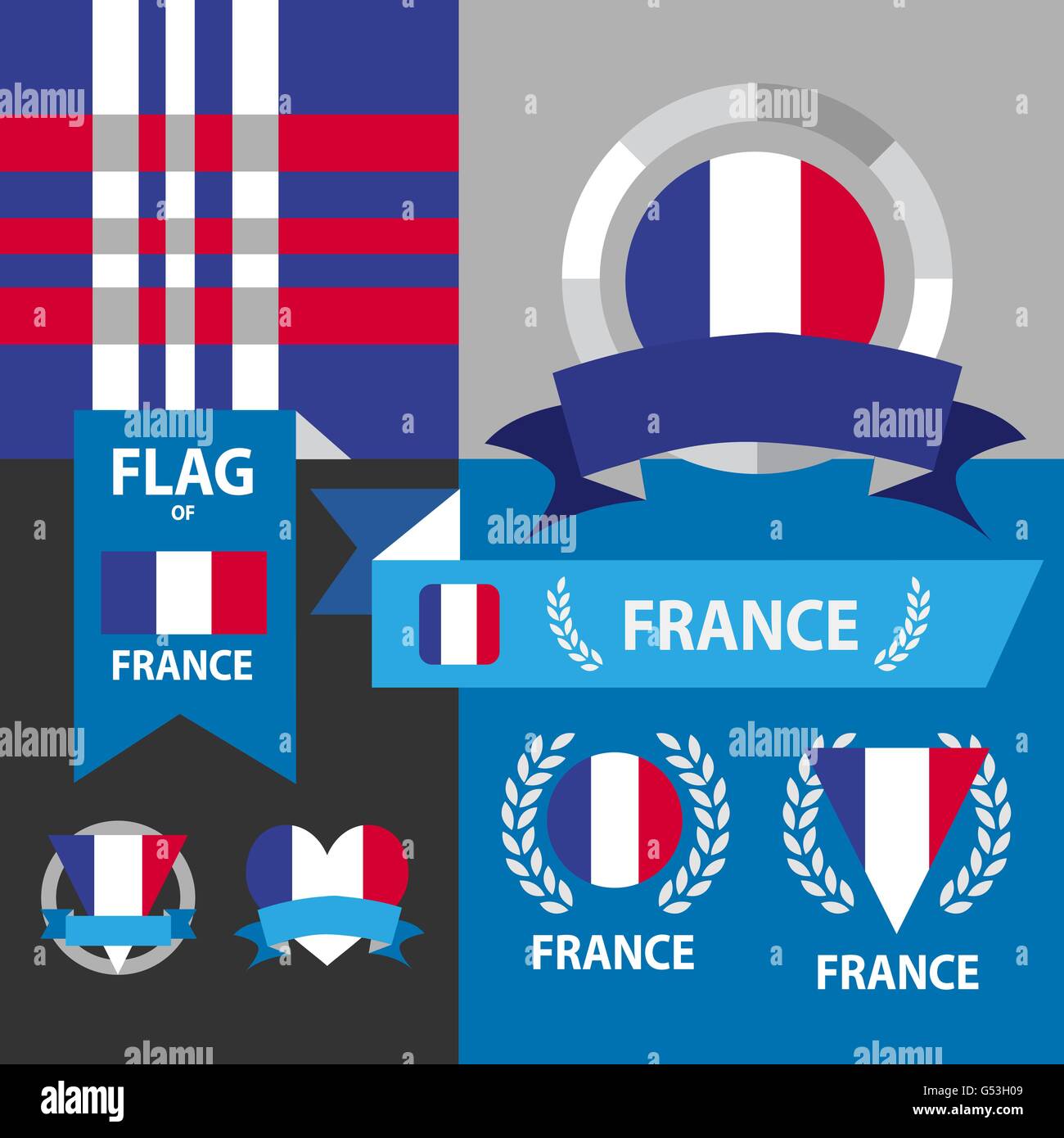 Set of France flag, emblem and pattern background Stock Vector Image ...