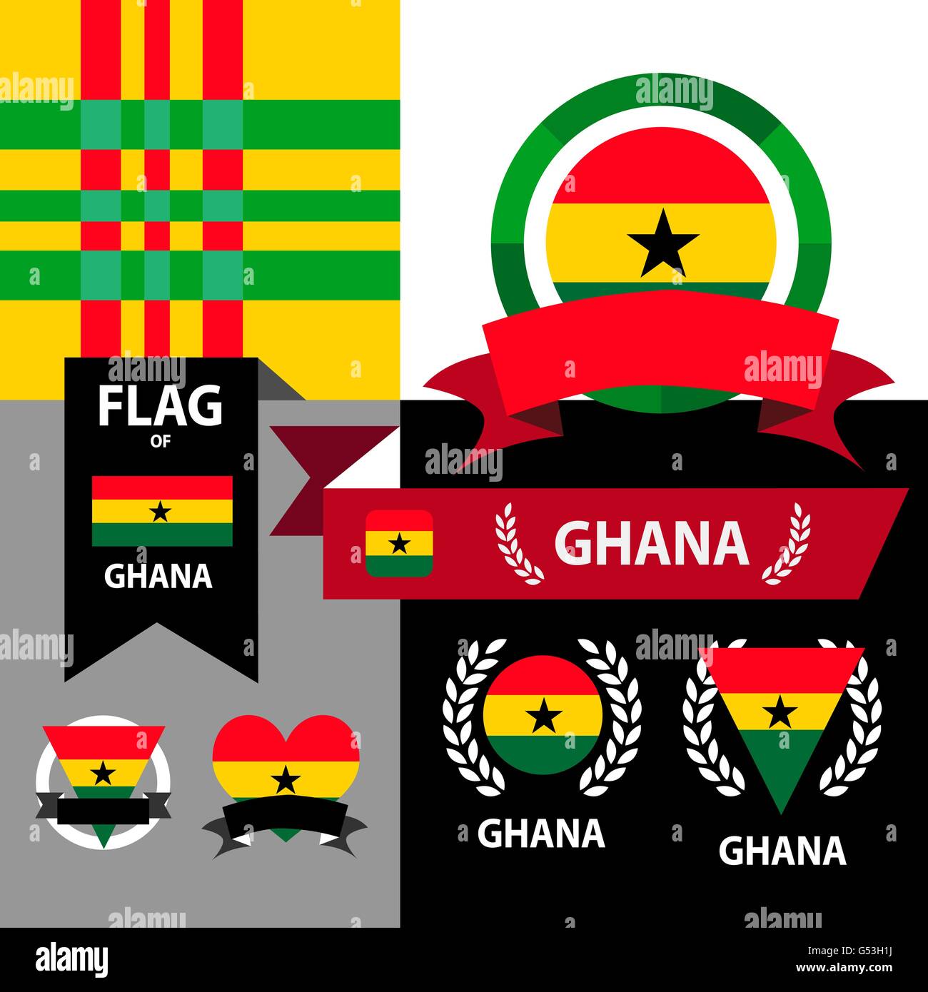 Set of Ghana flag, emblem and pattern background Stock Vector Image ...