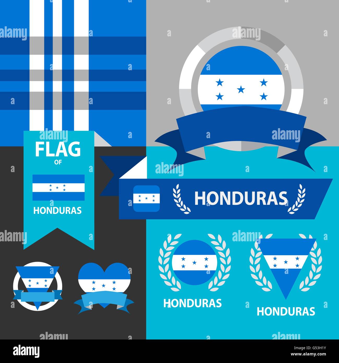 Set of Honduras flag, emblem and pattern background Stock Vector Image ...