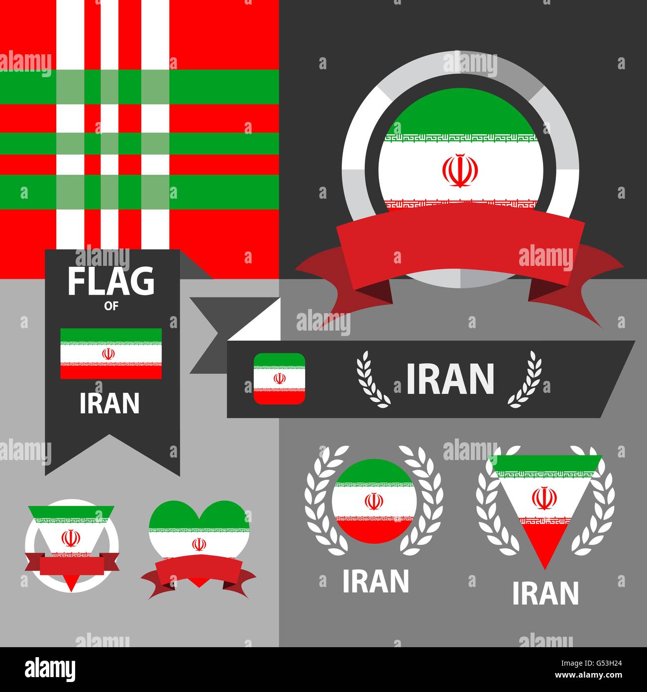 Set of Iran flag, emblem and pattern background Stock Vector Image ...