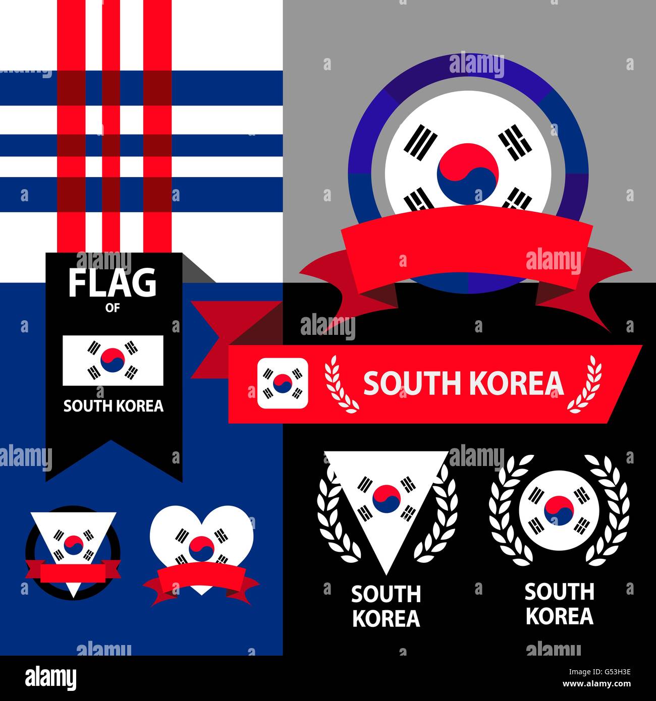 Set of Korea flag, emblem and pattern background Stock Vector Image ...