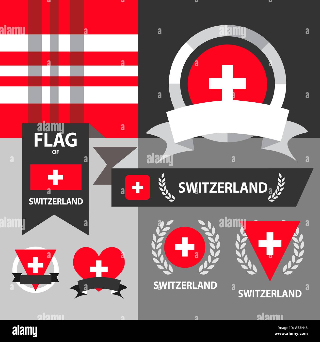 Set of Switzerland flag, emblem and pattern background Stock Vector ...