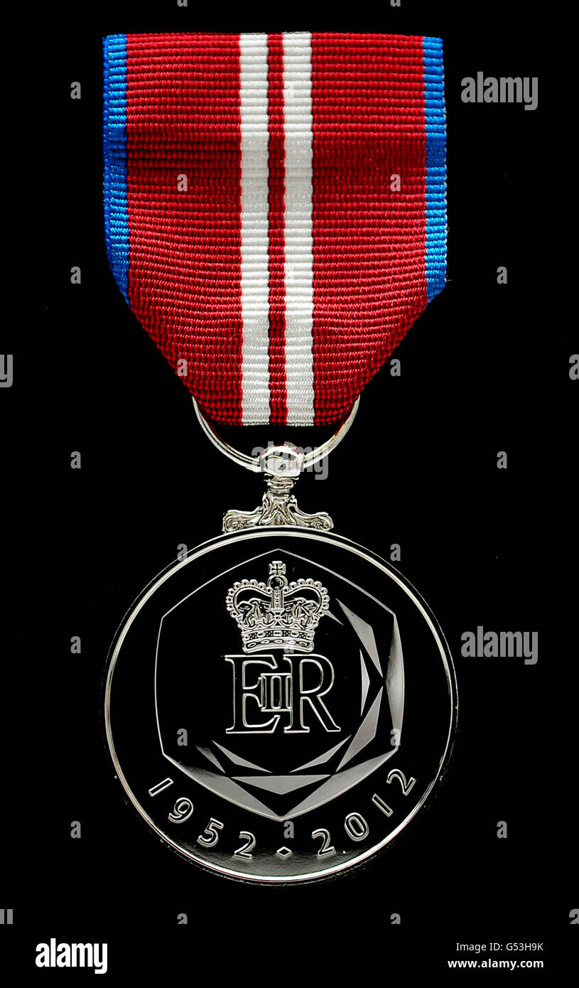 A close-up of the Diamond Jubilee Medal showing the reverse side of the ...