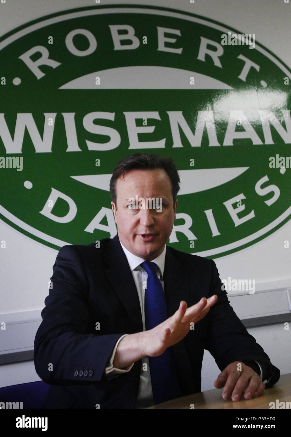 Prime Minister David Cameron speaks to staff during a visit to Robert ...