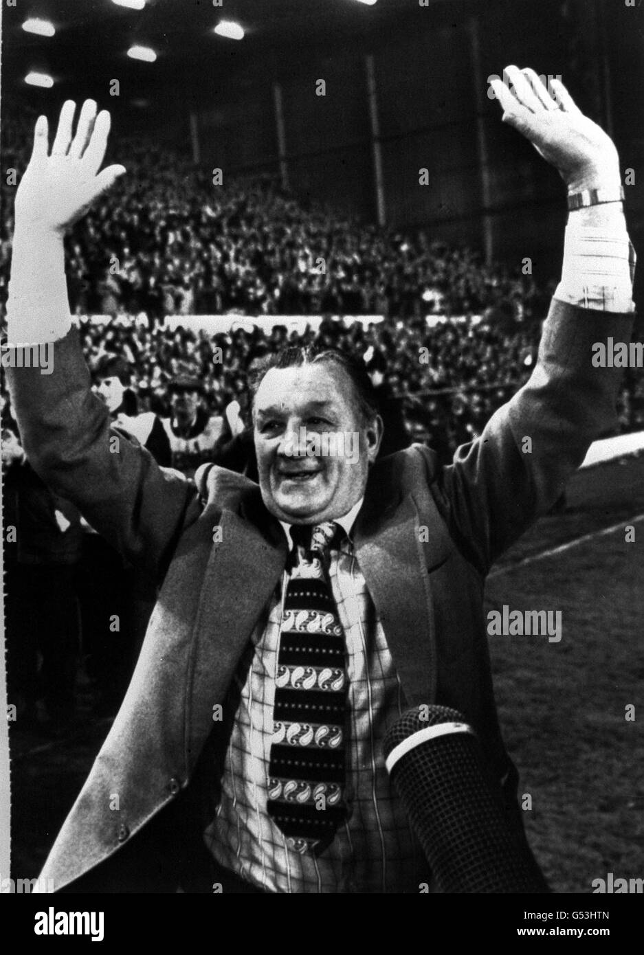 Liverpool football club manager Bob Paisley celebrates his team's 3-0 ...