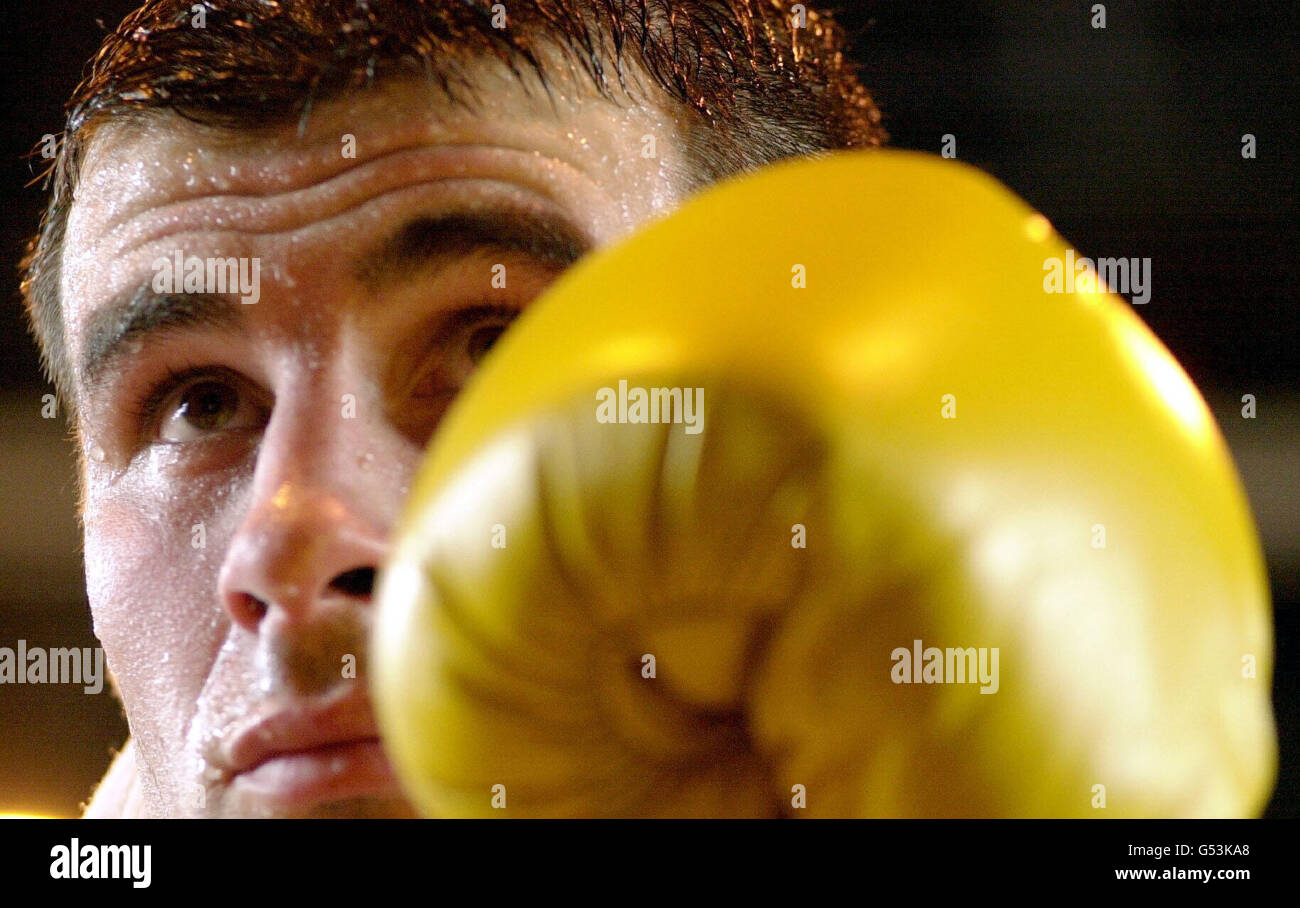 Welsh boxer Joe Calzaghe takes a breather during training for the ...