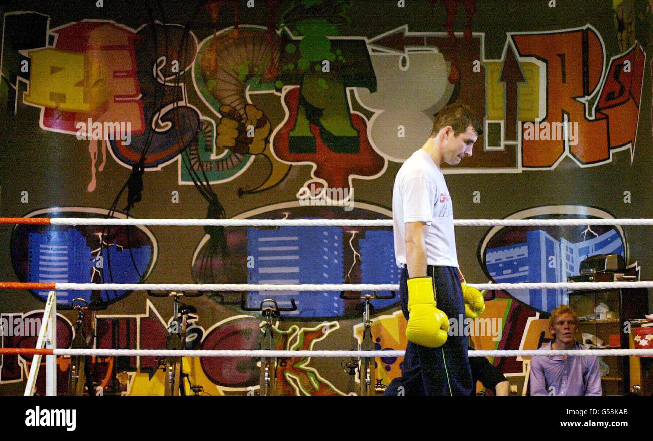 Welsh boxer Joe Calzaghe takes a breather during training for the ...