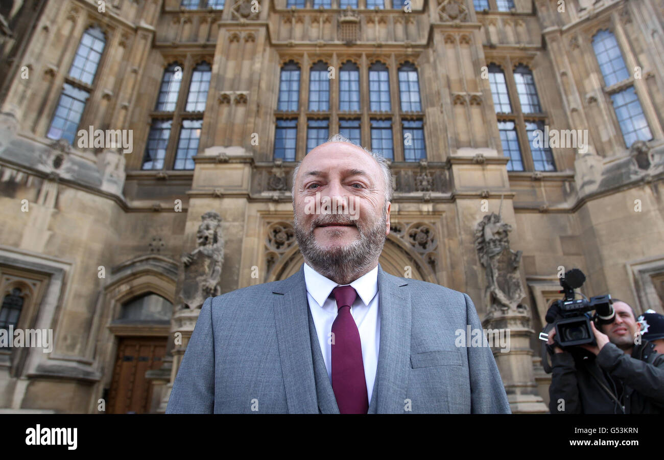 Bradford West MP George Galloway in front of the Houses of Parliament ...